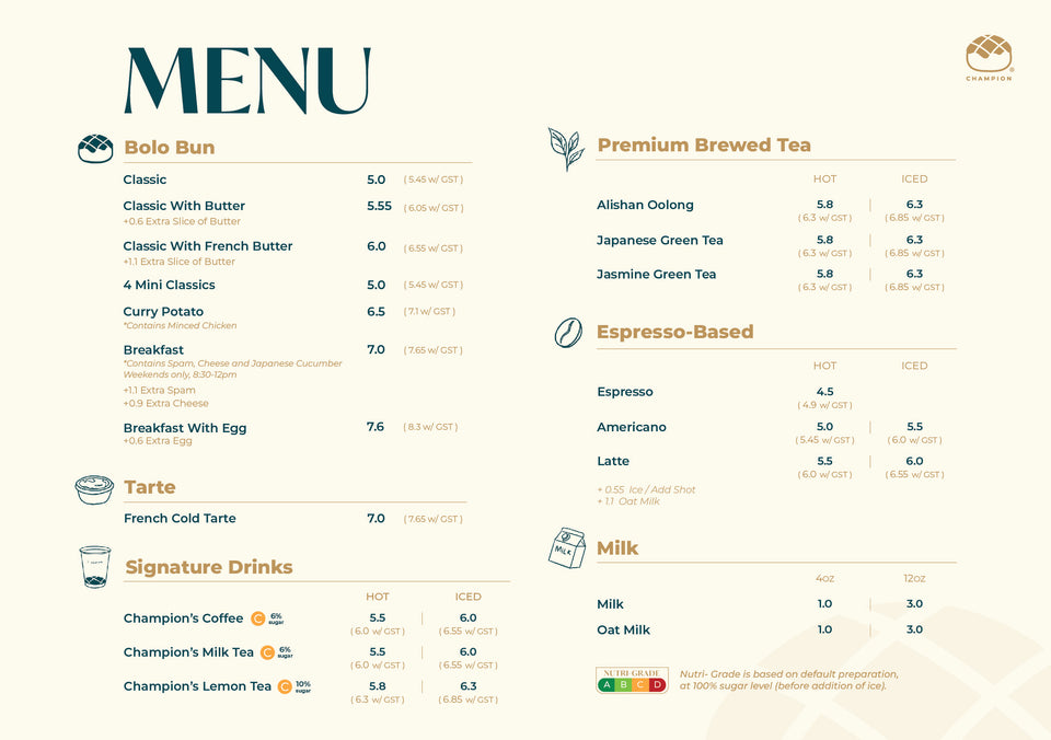Menu – Champion Bolo Bun