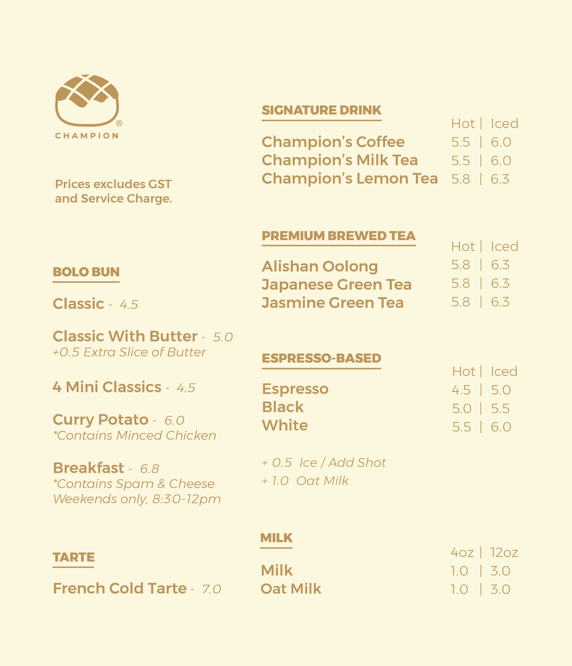 Menu – Champion Bolo Bun